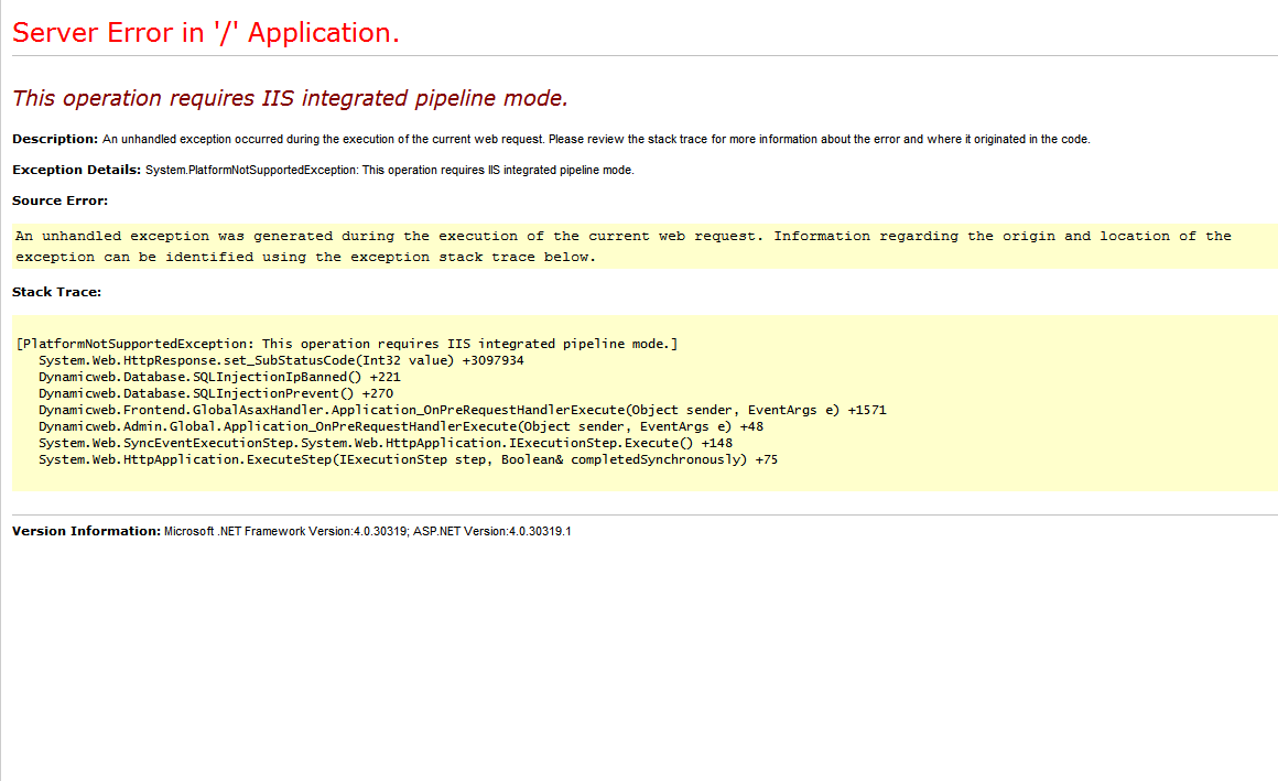 This Operation Requires Iis Integrated Pipeline Mode 